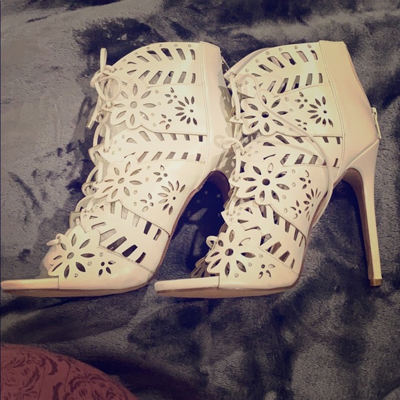 JustFab | Shoes | Just Fab White Lace Up Heels 75 | Poshmark
